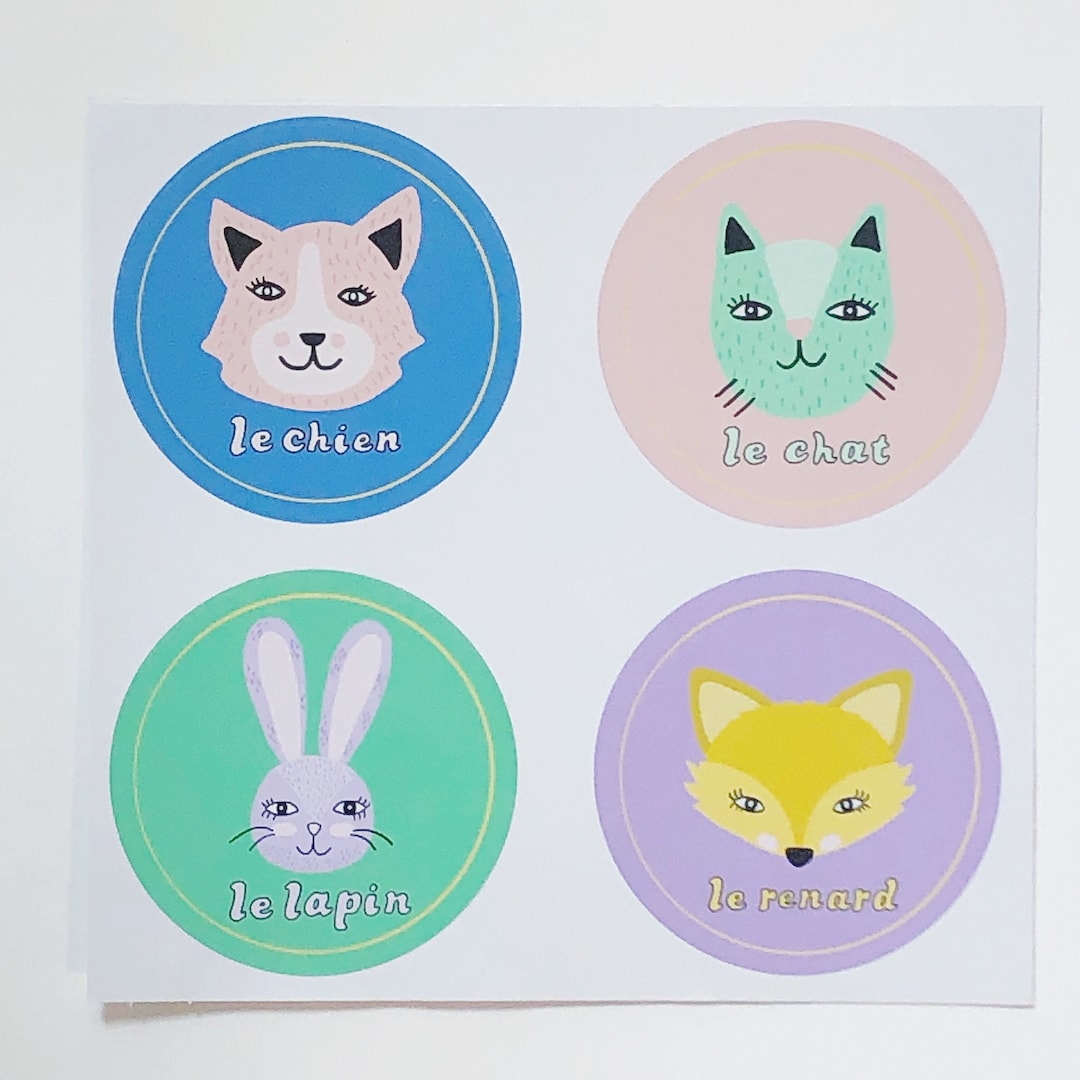 Set of 4 4 French Animal Vinyl Sticker Sheet / waterproof stickers ...