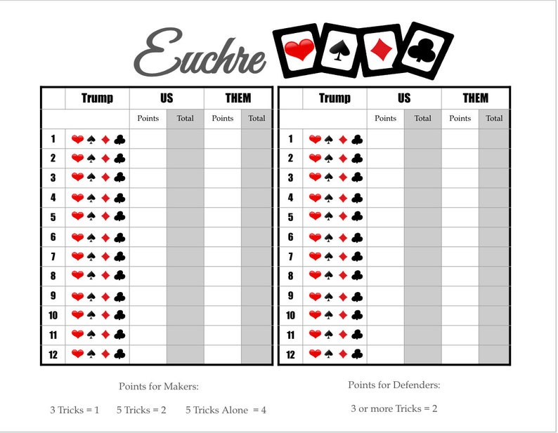 Euchre Scoresheet - Etsy
