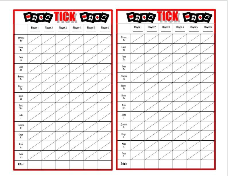 Tick Scoresheet - Etsy