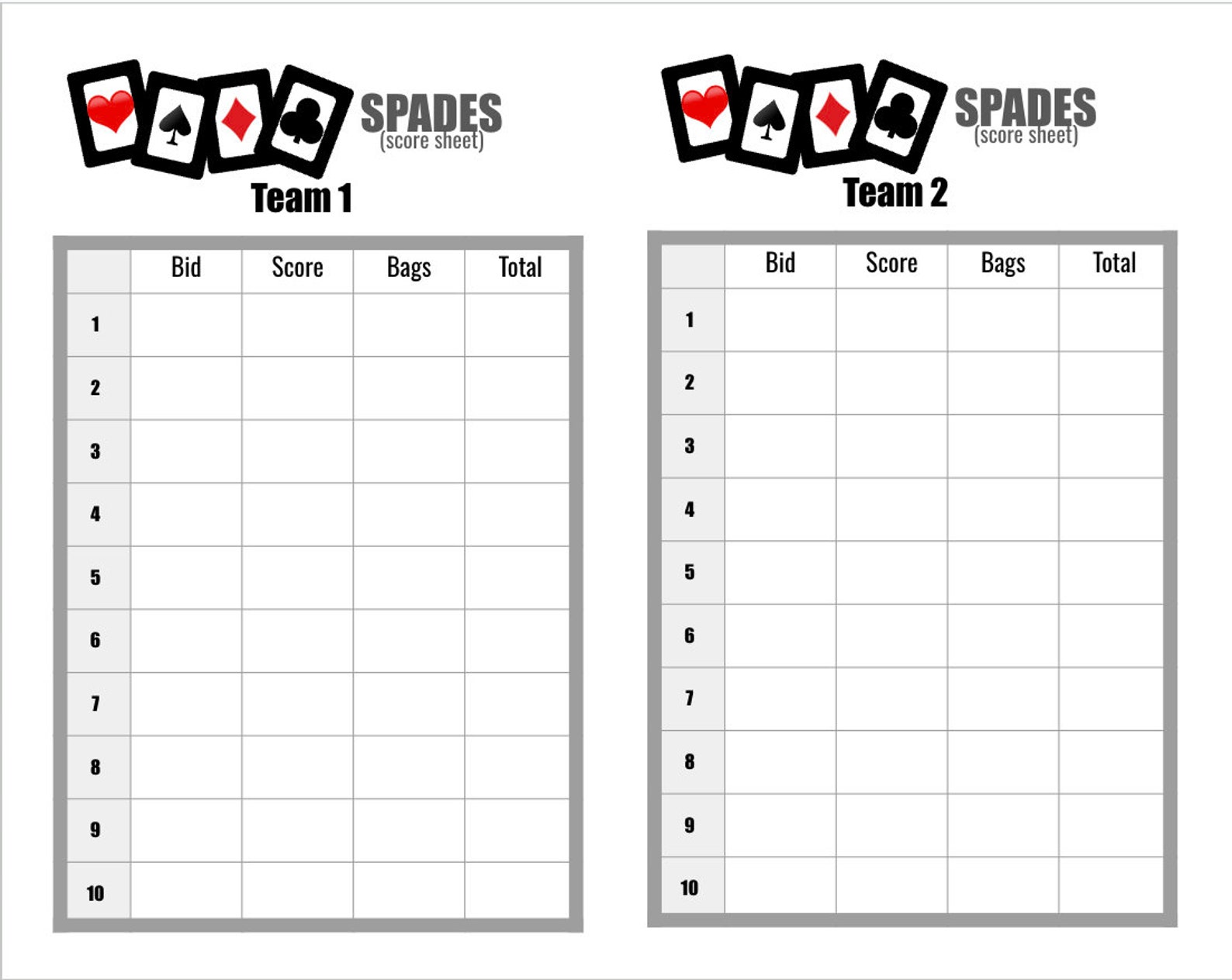 Spades Score Sheet - Etsy