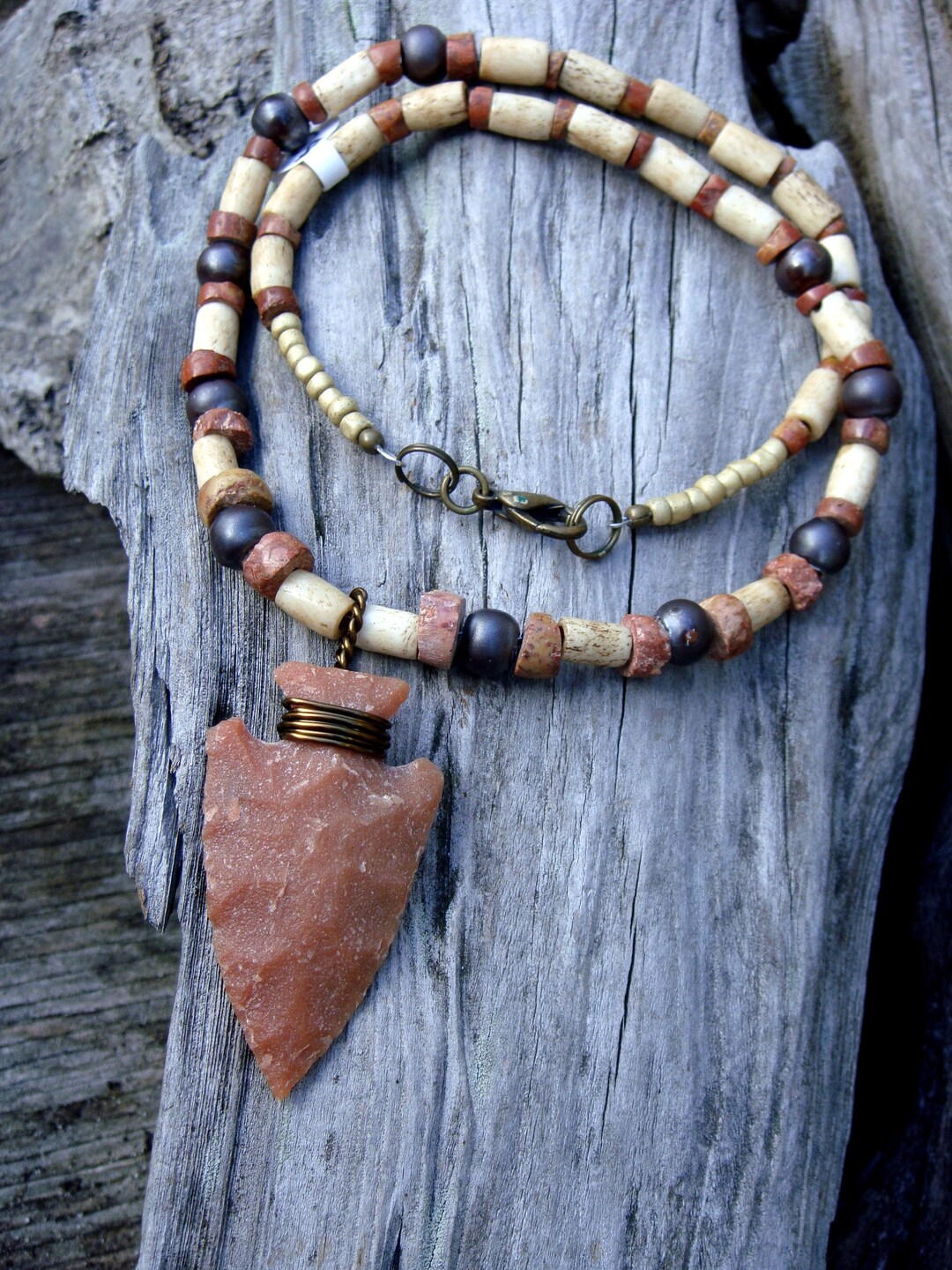 Unisex Arrowhead Necklace With Bone Ceramic and Pipe Stone Beads - Etsy