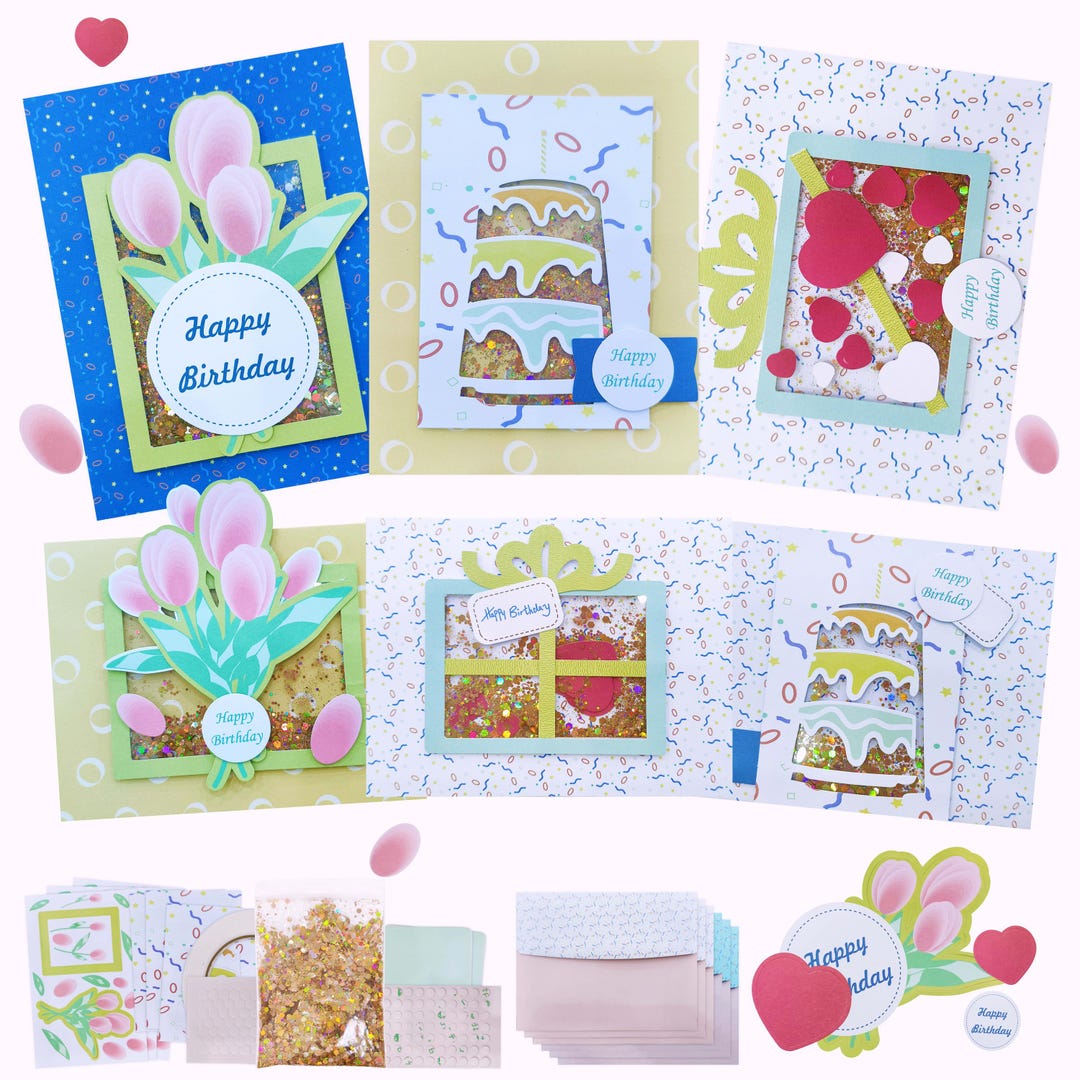 DIY Birthday Card Making Kit, Set of 9 Handmade Shaker Cards for Kids ...