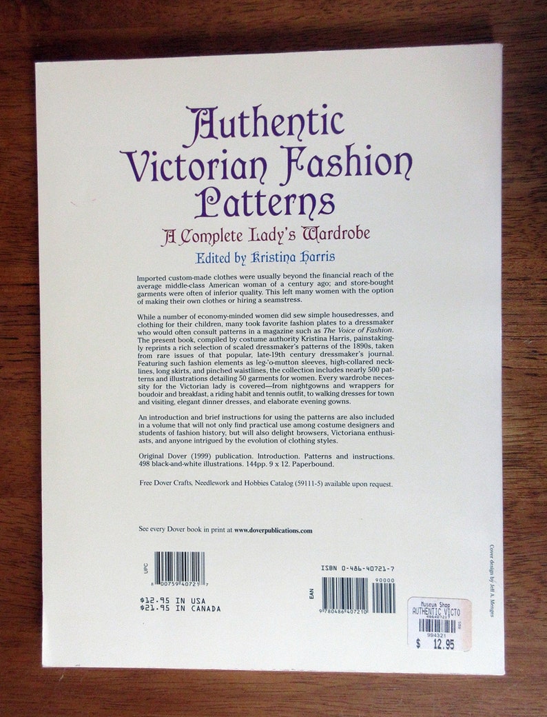 Authentic Victorian Fashion Patterns Book by Kristina Harris - Etsy