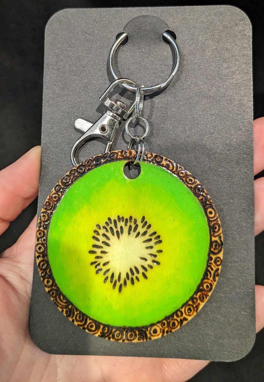 Kiwi Woodburned Keychain - Etsy