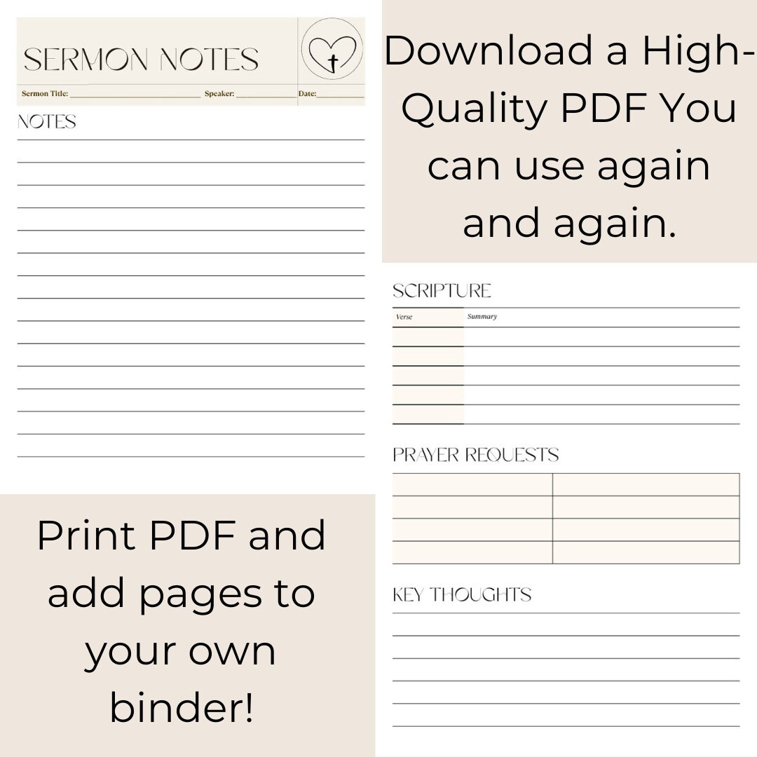 Digital Sermon Notes Template, Printable Sermon Notes, Journal Sermon ...