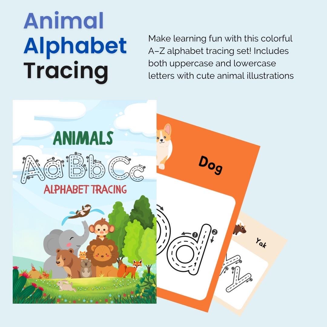 Colorful Animal Alphabet Tracing | Uppercase and Lowercase Letters ...