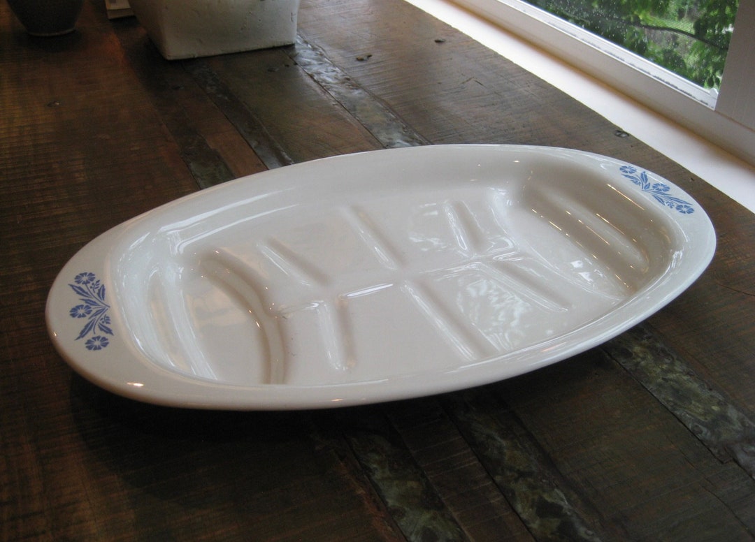 Vintage Corning Ware Blue Cornflower P-19 Oval Meat Serving Platter ...