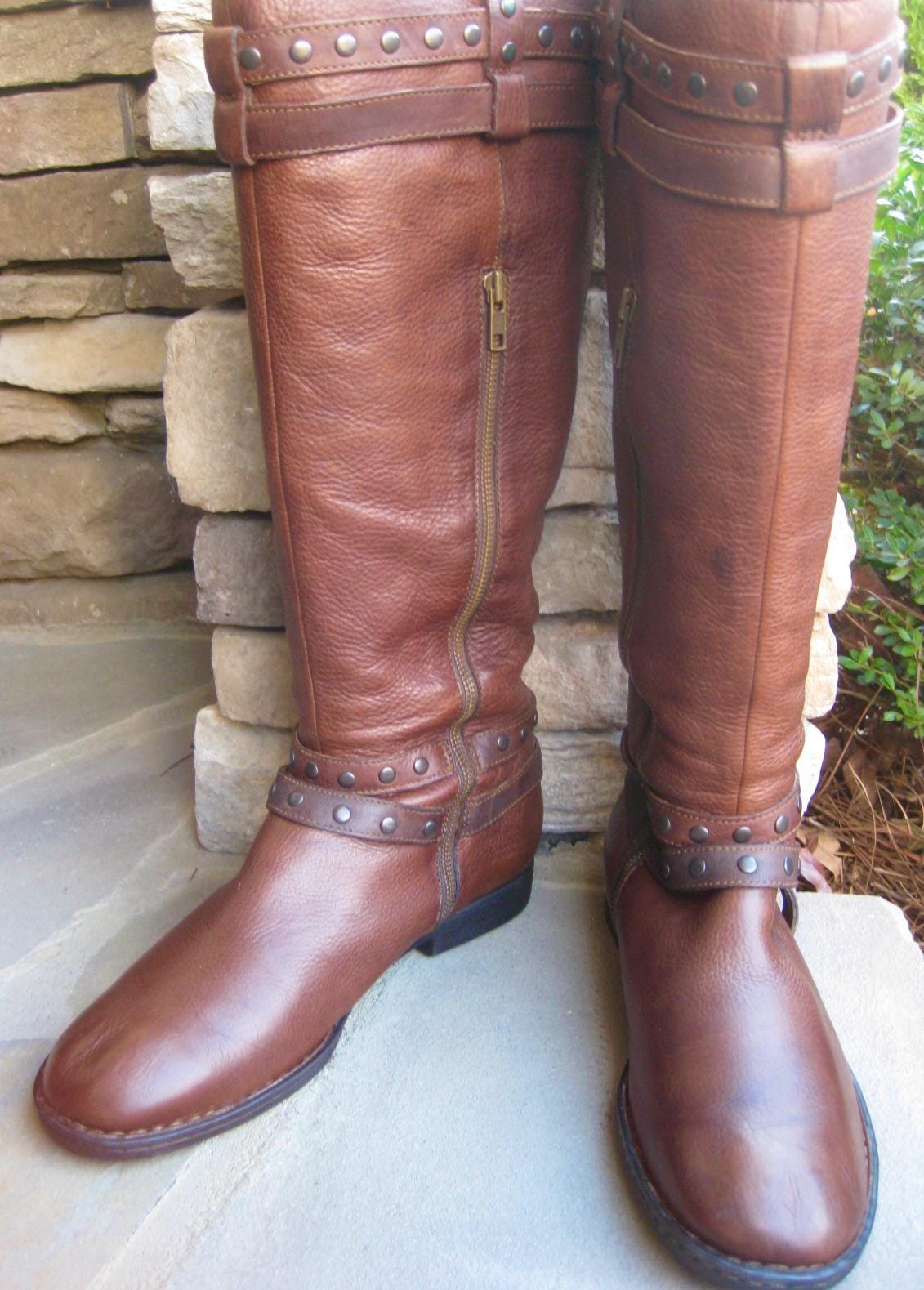 BØRN Women's 'taro' Tall Leather Riding Boots 16 Zipped Shaft Harness ...