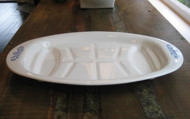 Vintage Corning Ware Blue Cornflower P-19 Oval Meat Serving Platter ...