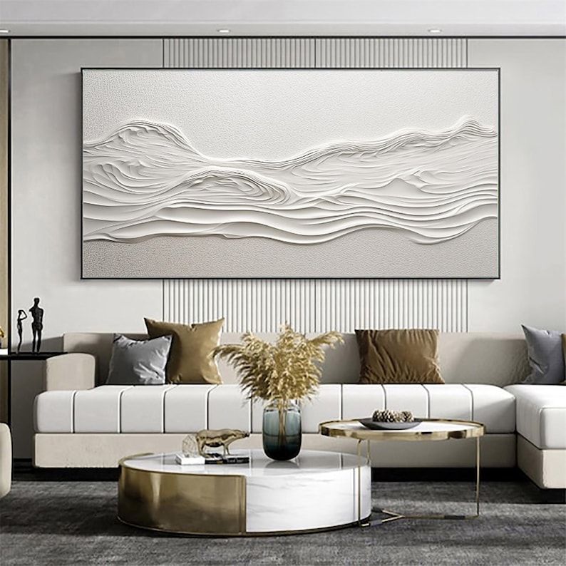 3D White Textured Wall Art,abstract White Ocean Wave Painting,wabi Sabi ...