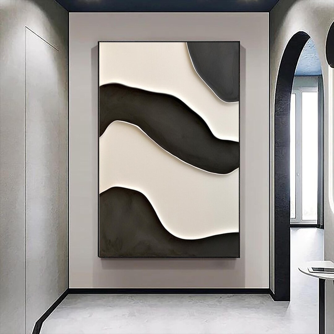 Black and White Minimalist Abstract Oil Painting,black White Wall Art ...