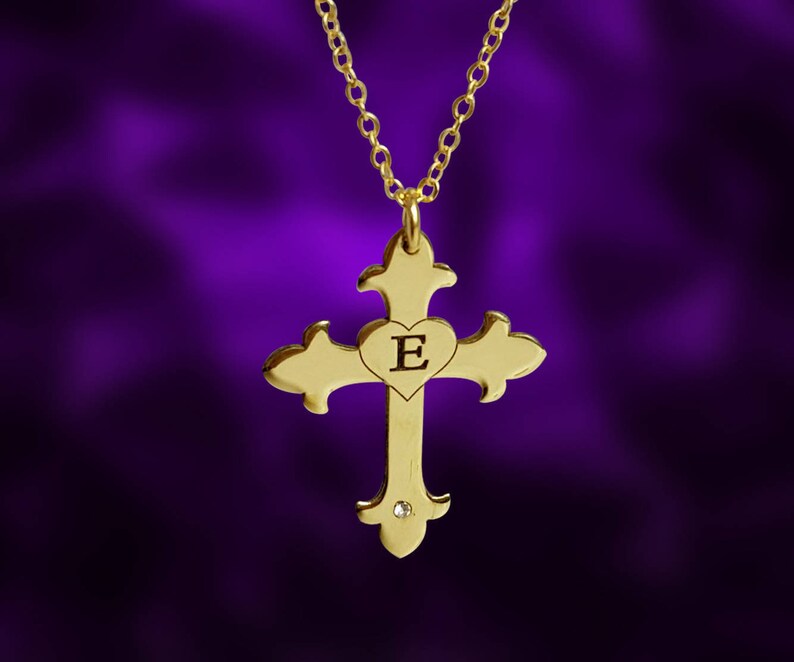 Cross Necklace Women With Letter Engraved Option 24K Gold - Etsy