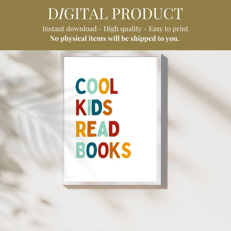 Cool Kids Read Books, DIGITAL DOWNLOAD, Book Shelf Poster Reading ...