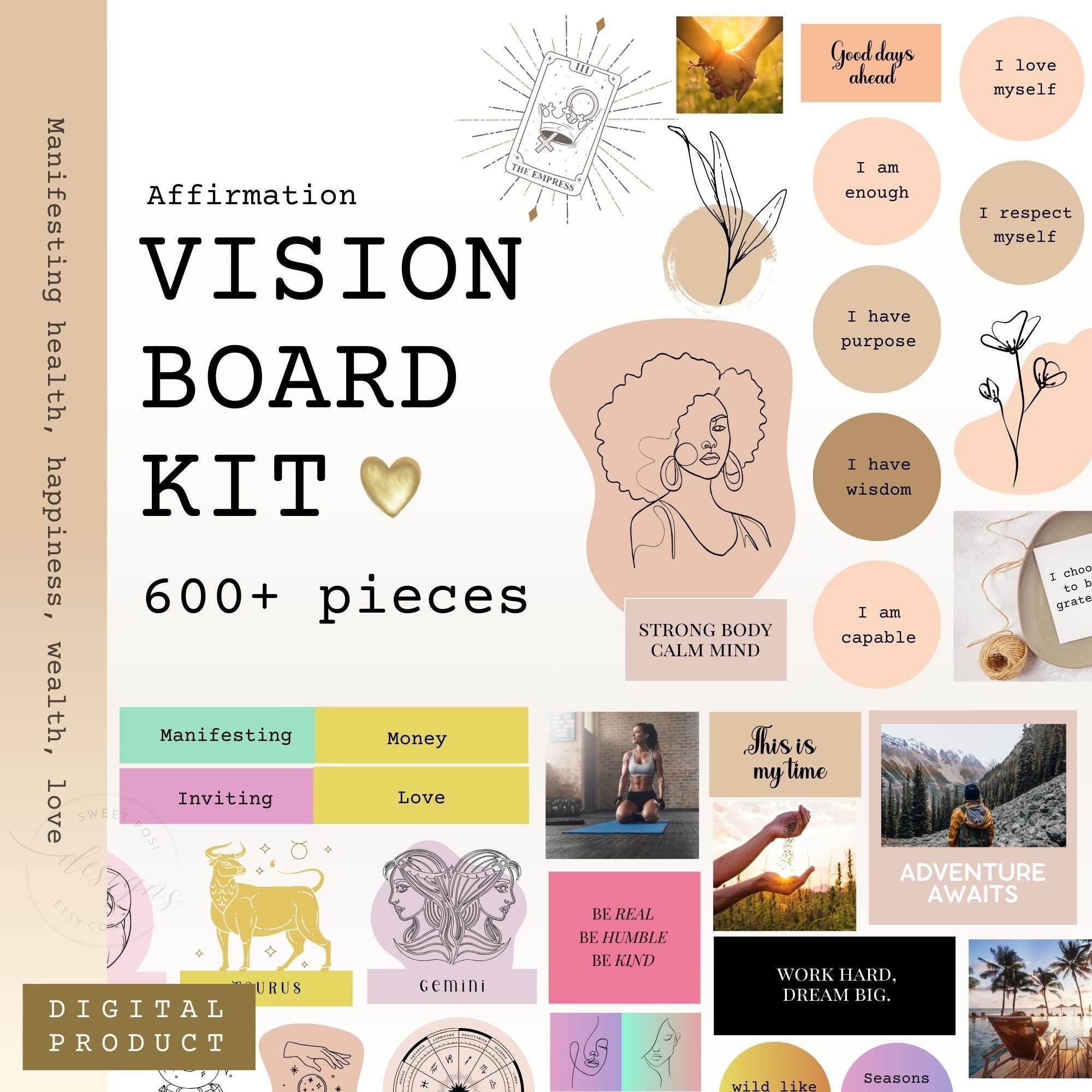 Vision Board Kit, DIGITAL DOWNLOAD, Intention Setting Manifesting Kit, Vision Boarding Positive ...