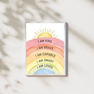 Kids Affirmations DIGITAL DOWNLOAD Printable Nursery Wall Art Rainbow ...