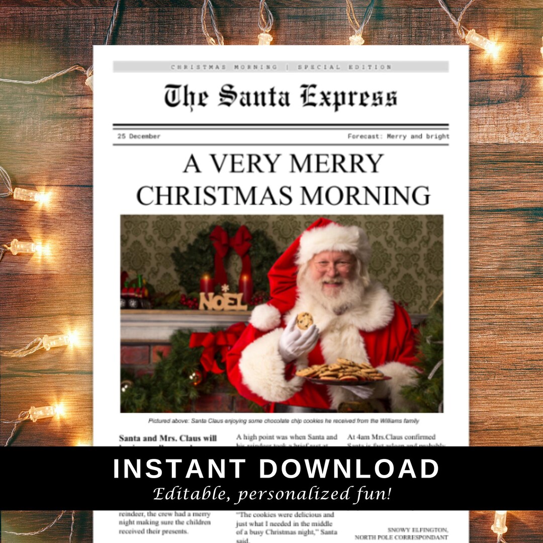 Christmas Newspaper Template, INSTANT DOWNLOAD, Editable Santa Letters ...
