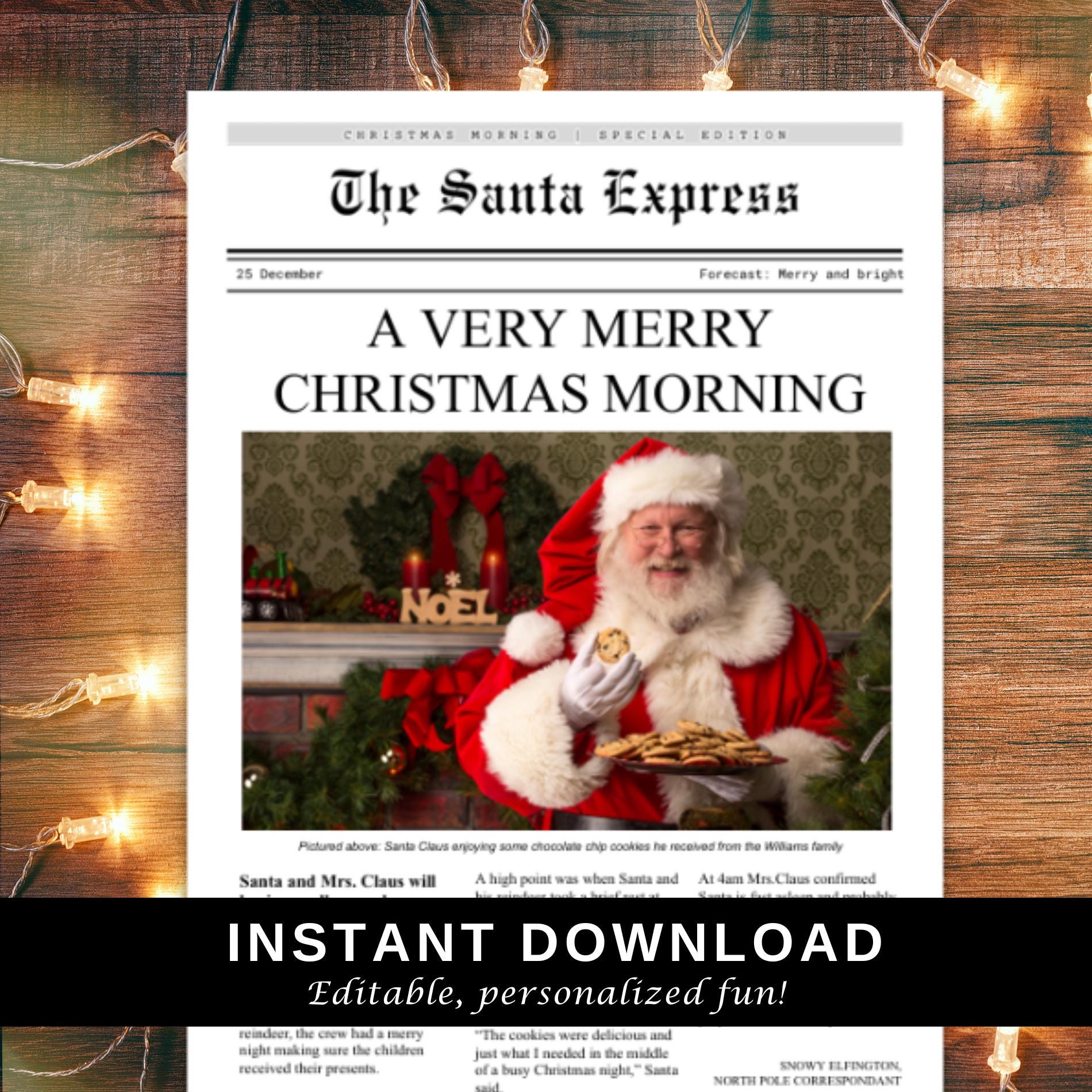 Christmas Newspaper Template, INSTANT DOWNLOAD, Editable Santa Letters ...