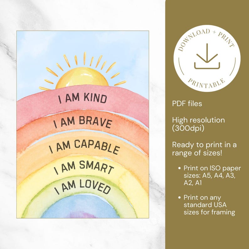 I Am Affirmations Print: Rainbow Kids Wall Art (digital Download) - Etsy