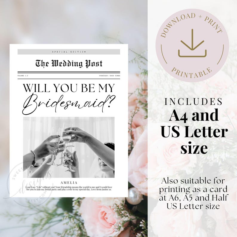 Bridesmaids Proposal Newspaper DIGITAL DOWNLOAD, Newspaper Bouquet ...