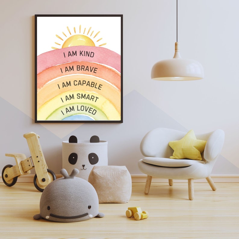 Kids Affirmations DIGITAL DOWNLOAD Printable Nursery Wall Art Rainbow ...