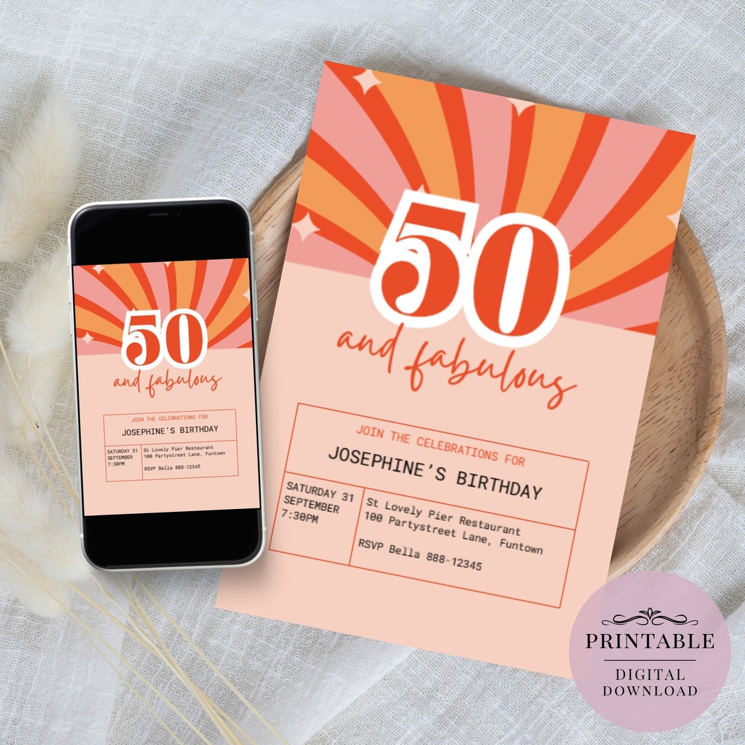 Fifty and Fabulous Invite - DIGITAL DOWNLOAD - 50 Years Invitation ...
