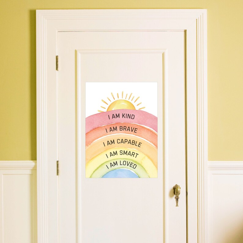 Kids Affirmations DIGITAL DOWNLOAD Printable Nursery Wall Art Rainbow ...