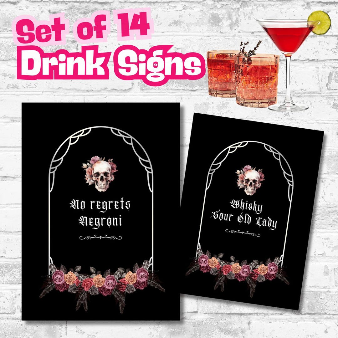Drink Signs RIP Youth PRINTABLE - Set of 14 Rip 20s Party Decorations ...