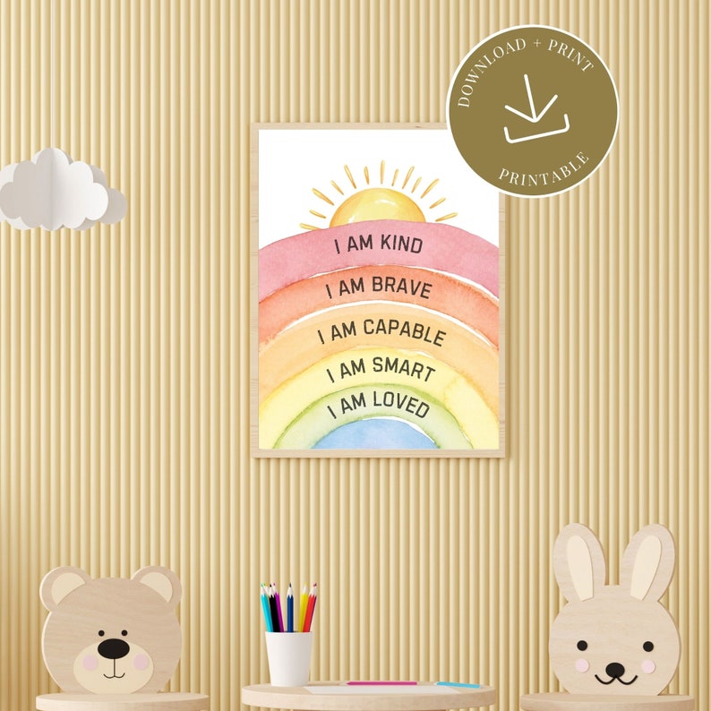 I Am Affirmations Print: Rainbow Kids Wall Art (digital Download) - Etsy
