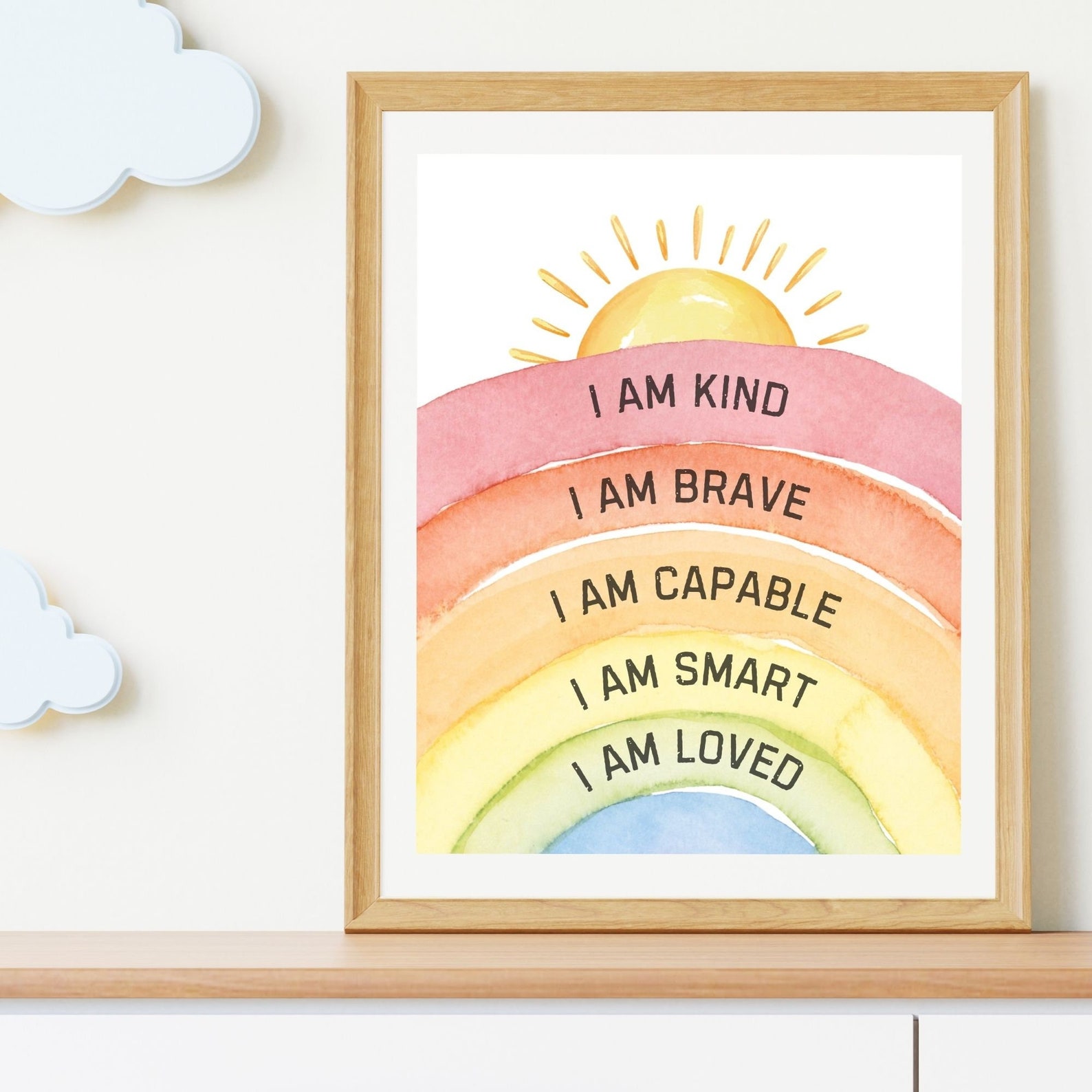 Kids Affirmations DIGITAL DOWNLOAD Printable Nursery Wall Art Rainbow ...