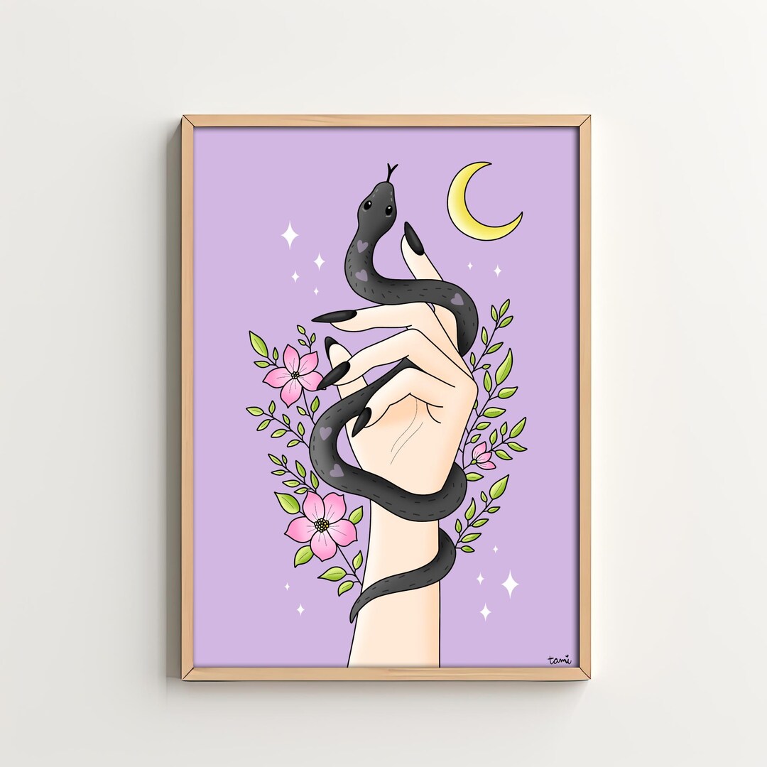 Pastel Goth Snake Art Print // Hand Holding Snake Print - Etsy