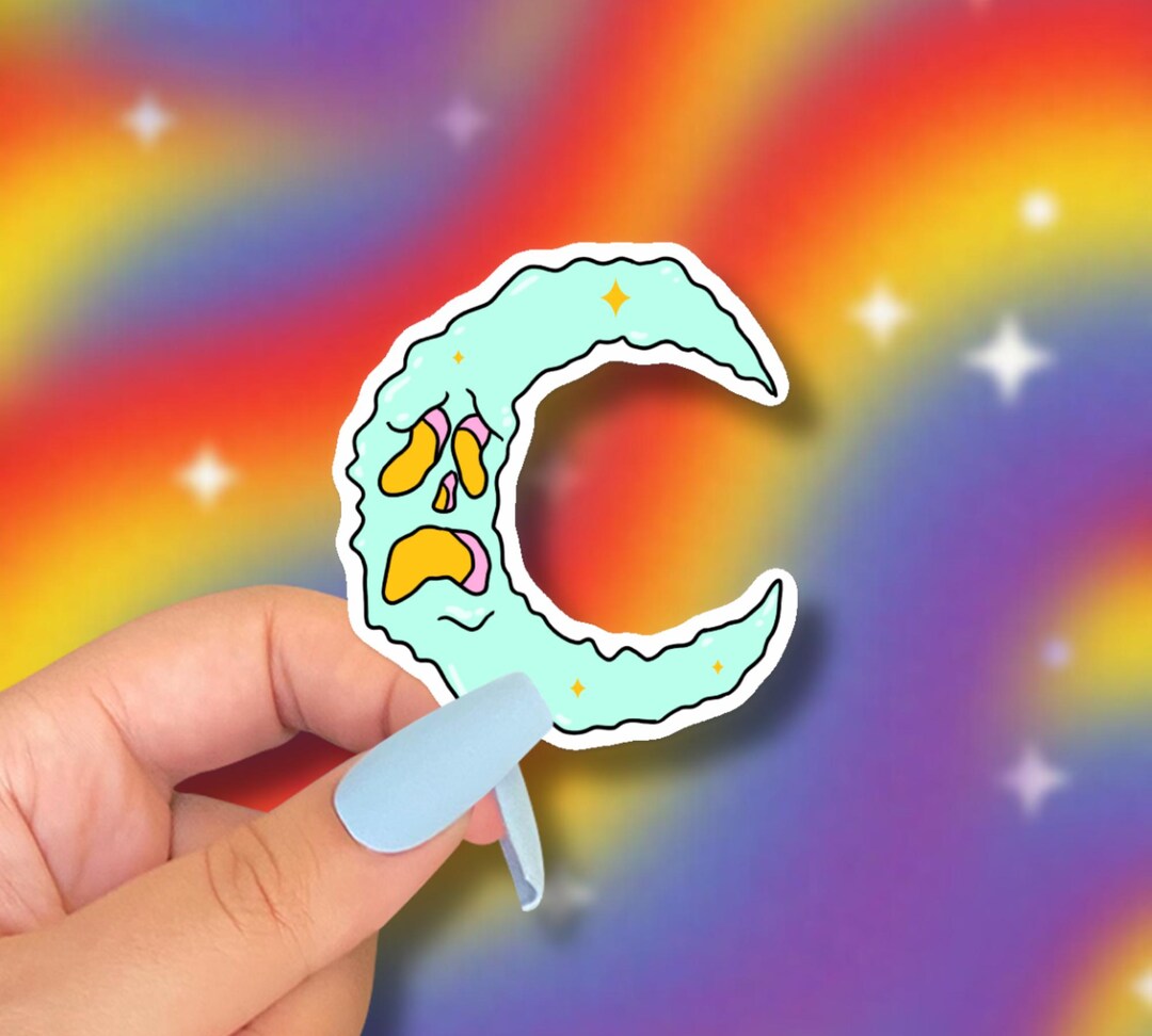 Spooky Moon Face Sticker - Etsy
