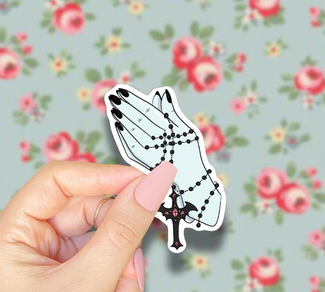 Goth Prayer Hands Sticker / Cross Rosary Beads Sticker - Etsy