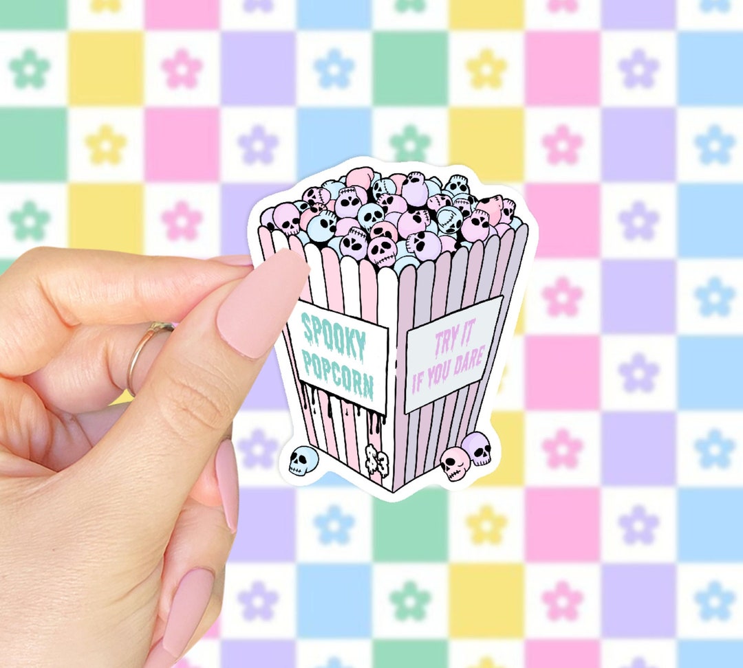 Spooky Cute Popcorn Sticker / Pastel Goth Skull Sticker - Etsy