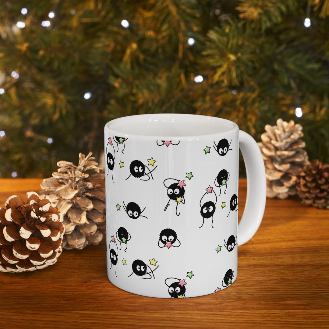 Cute Soot Sprite Pattern Mug | Kawaii Black Dustball Ceramic Coffee Cup ...