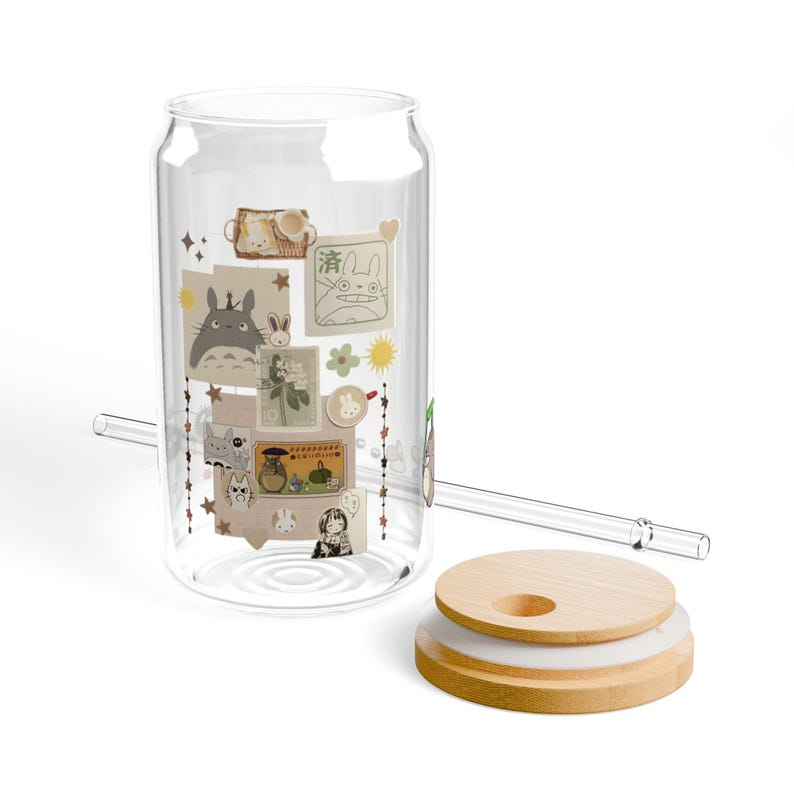 Forest Friend Sipper Glass | 16oz Jar Cup With Lid & Straw | Kawaii ...