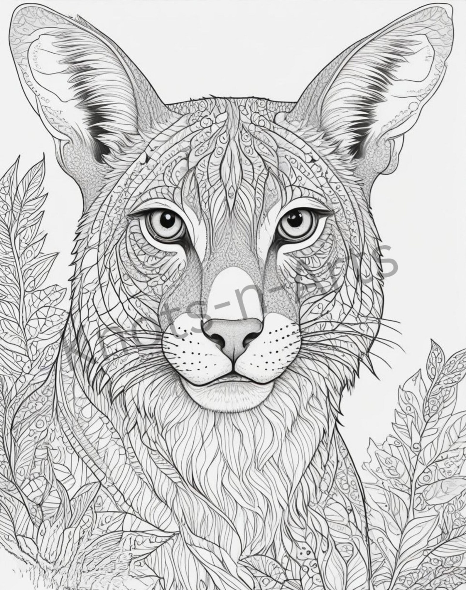 Printable Colouring Page Wild Cat - Etsy