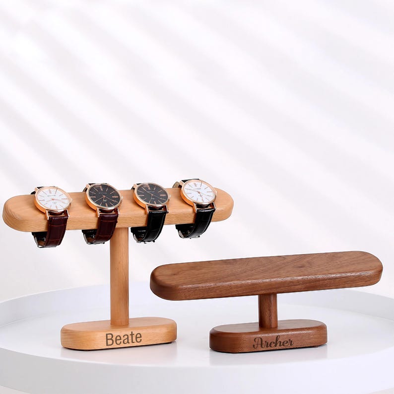Personalised Solid Wood Watch Stand - Custom Engraved Beech/walnut ...