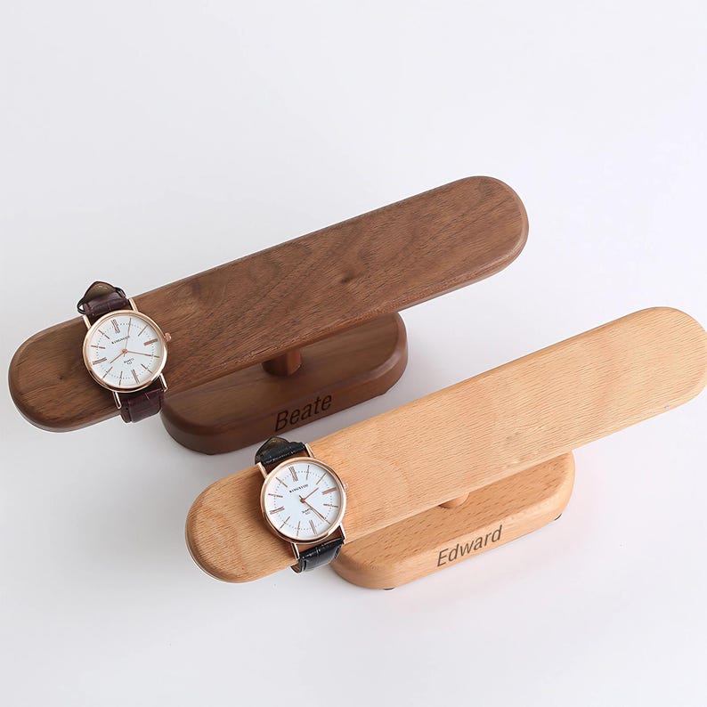 Personalised Solid Wood Watch Stand - Custom Engraved Beech/walnut ...