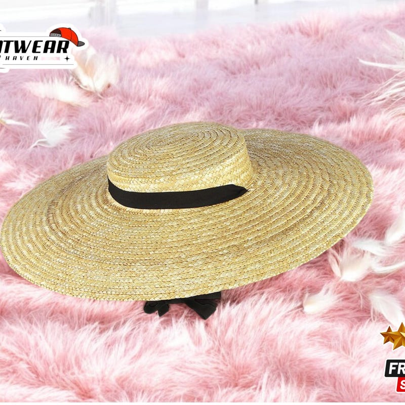 Flat Brim Straw Hat - Etsy