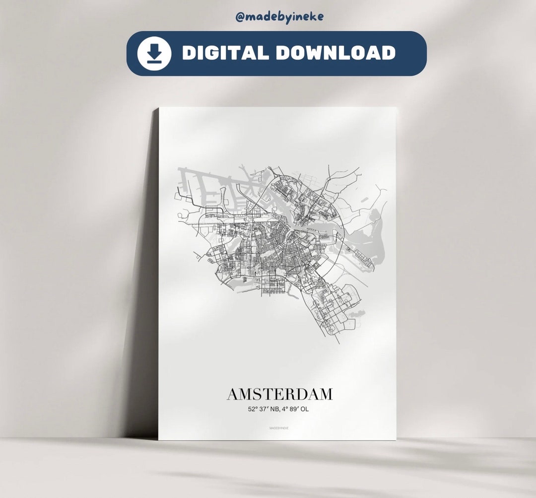 Amsterdam City Map Modern and Minimalistic Wall Art Instant Download ...