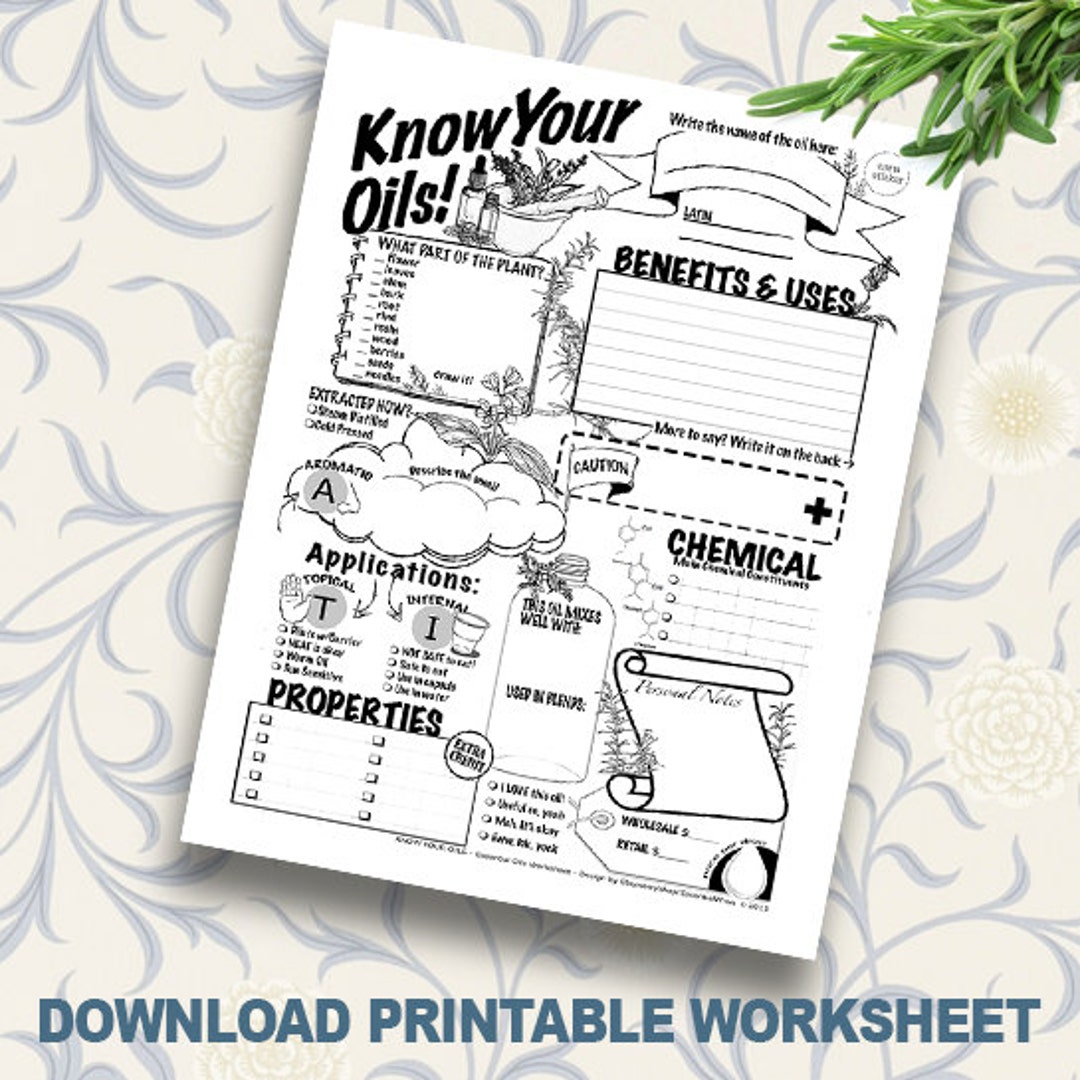Printable Essential Oils Coloring Worksheet Journal Page - Etsy