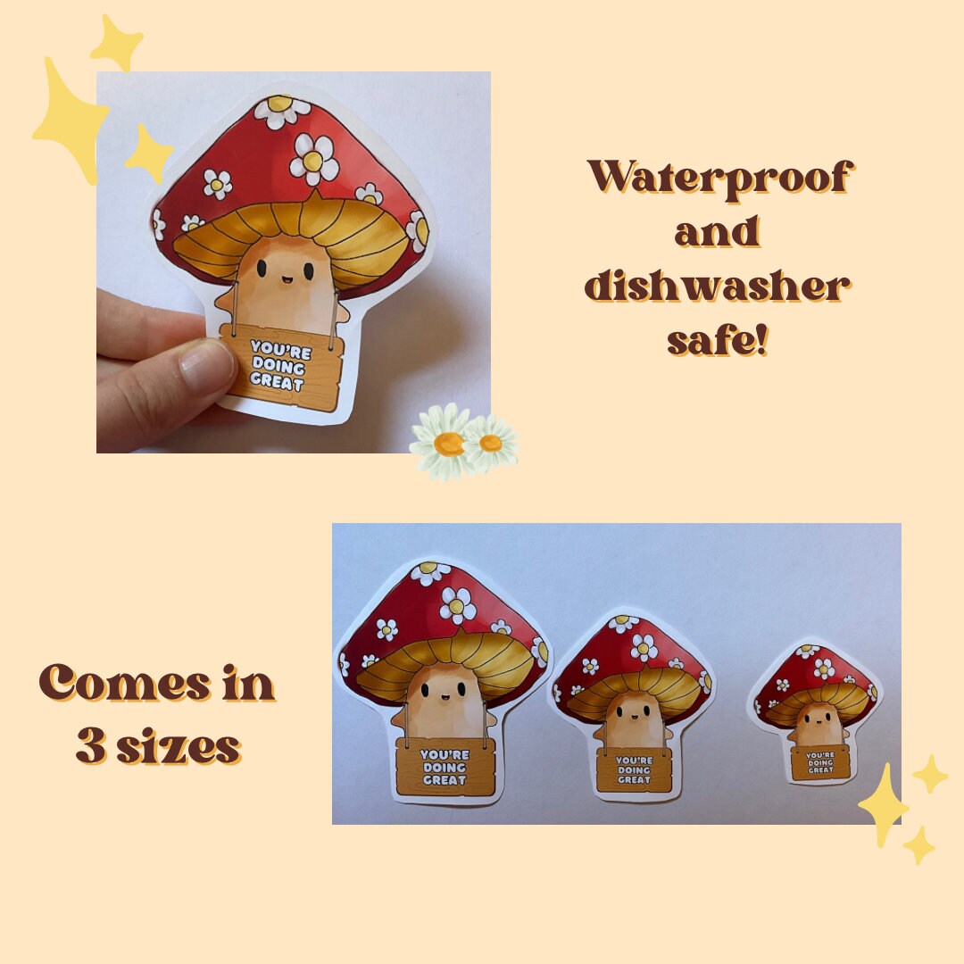 Cute Motivational Mushroom Waterproof Sticker - Etsy