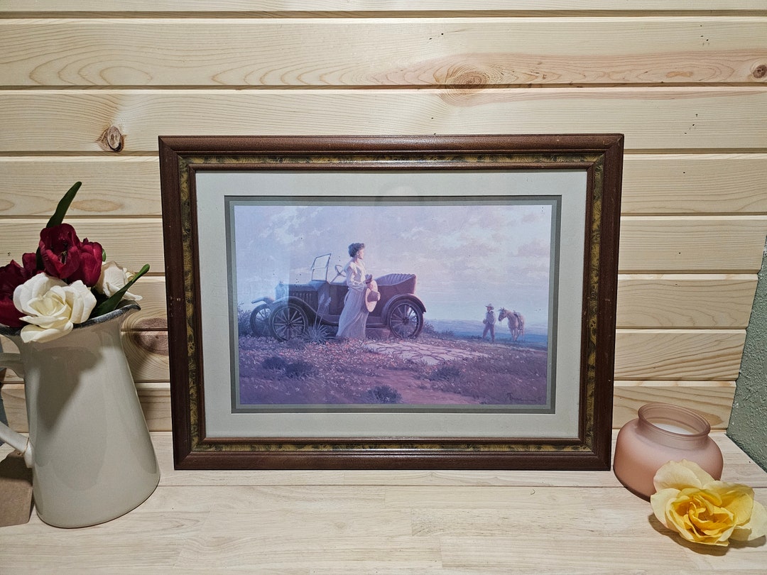 Bruce Greene Art Print Lady by Model T Ford Vintage - Etsy
