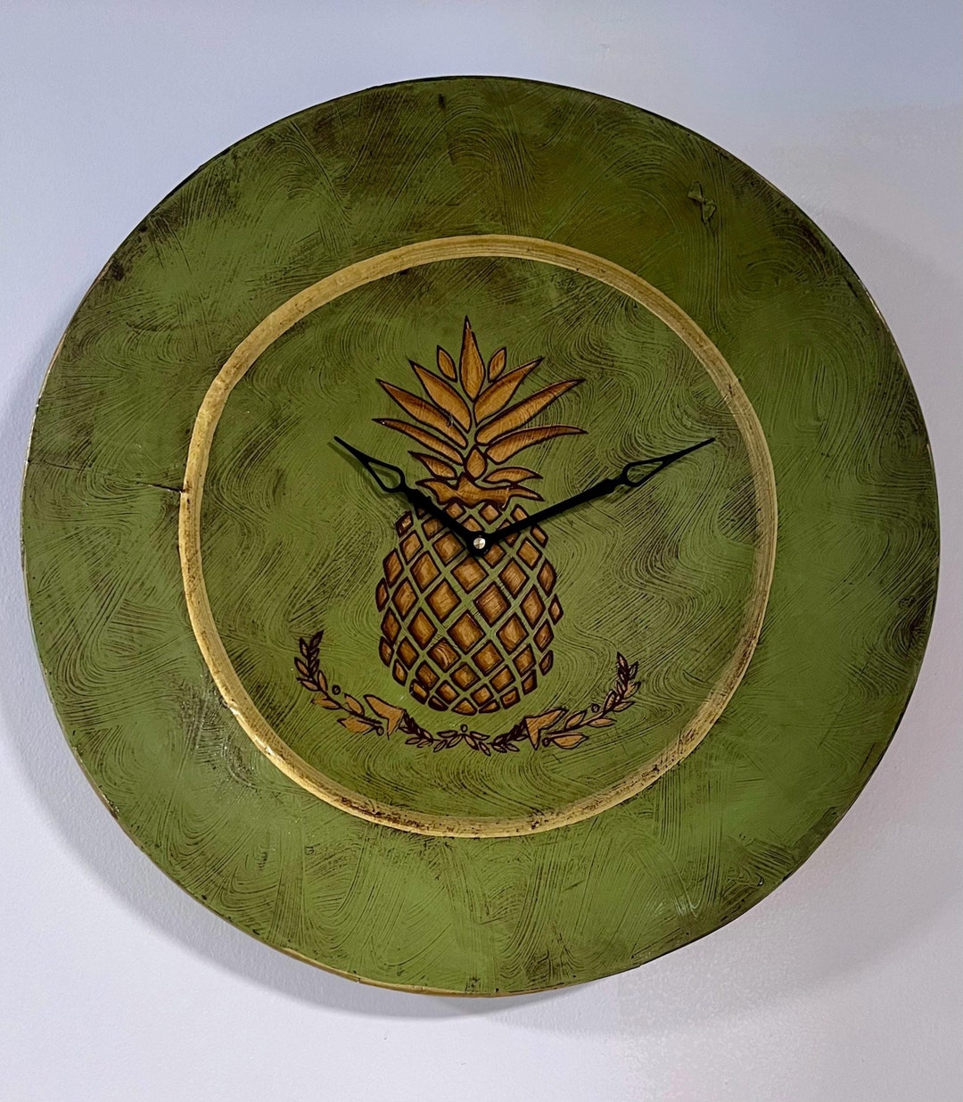 Green Decoupage Pineapple Clock Large Size - Etsy