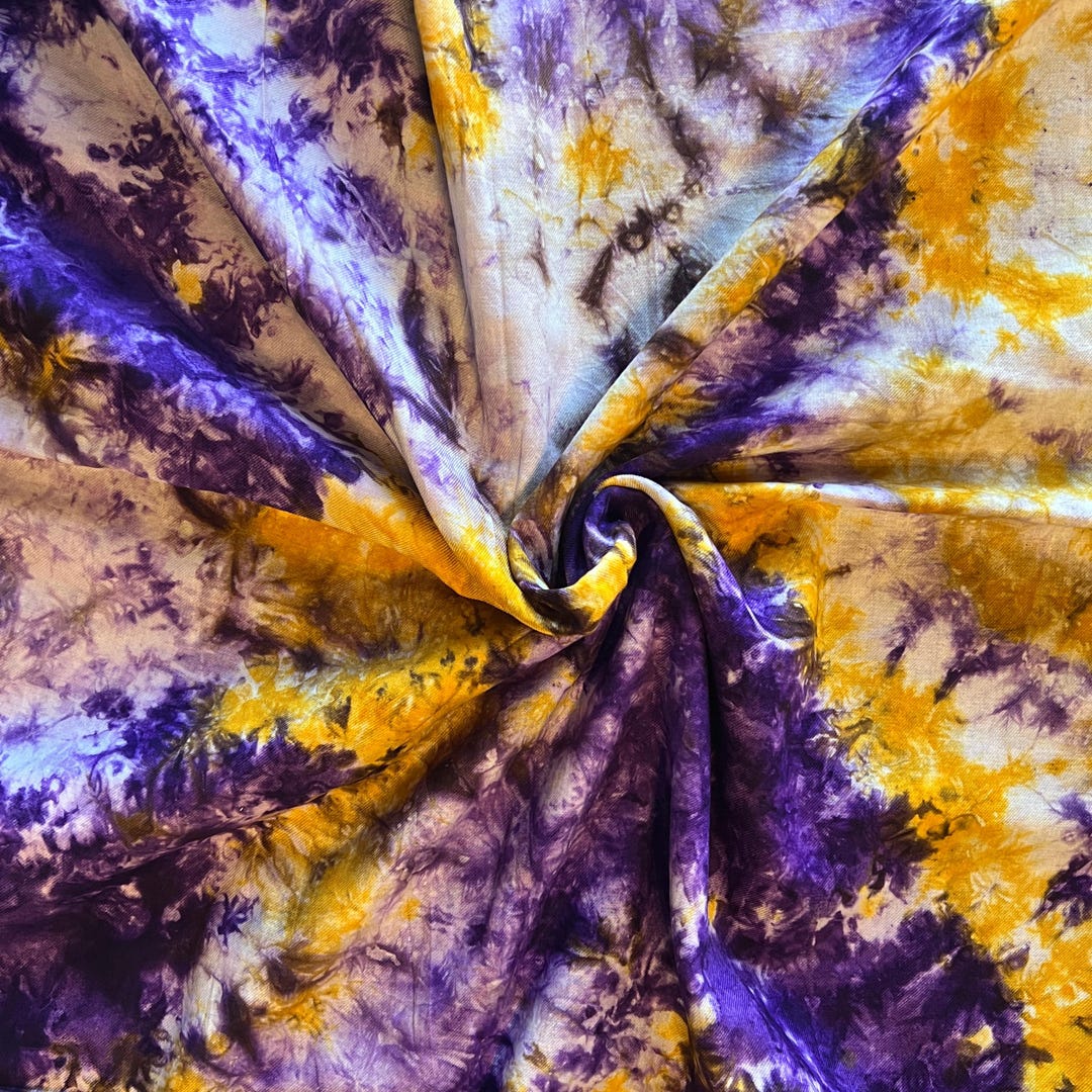 Handmade African Adire Fabric: Purple & Gold Tie Dye Crepe, 5 Yards - Etsy