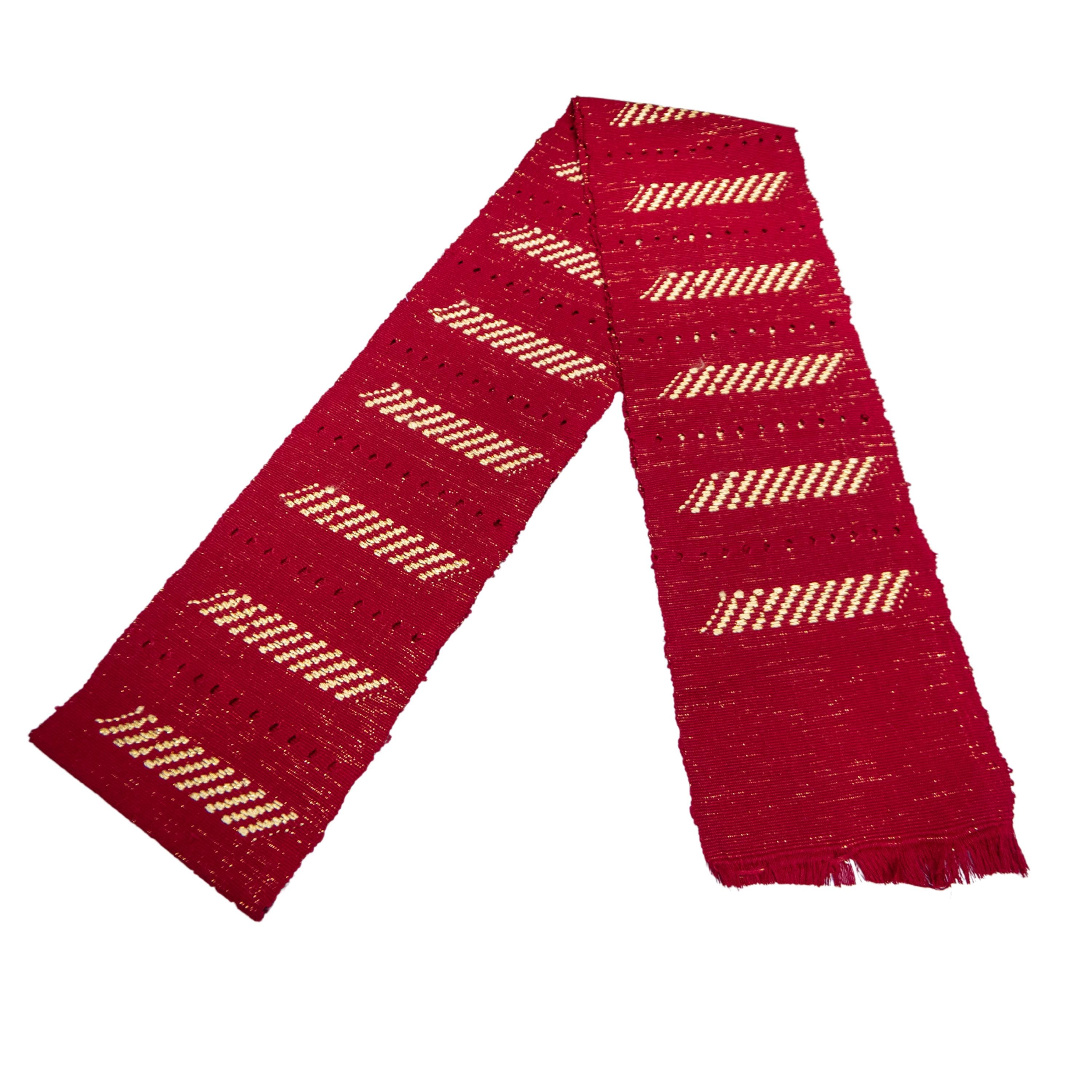 Sample! Handmade Aso Oke Ofi Fabric: Red & Gold Cotton-wire Loom Strip ...