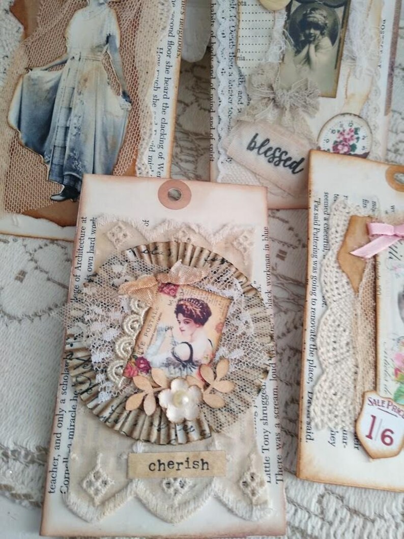 Set of 4 Vintage Inspired Book Page Embellished Junk Journal Tags - Etsy