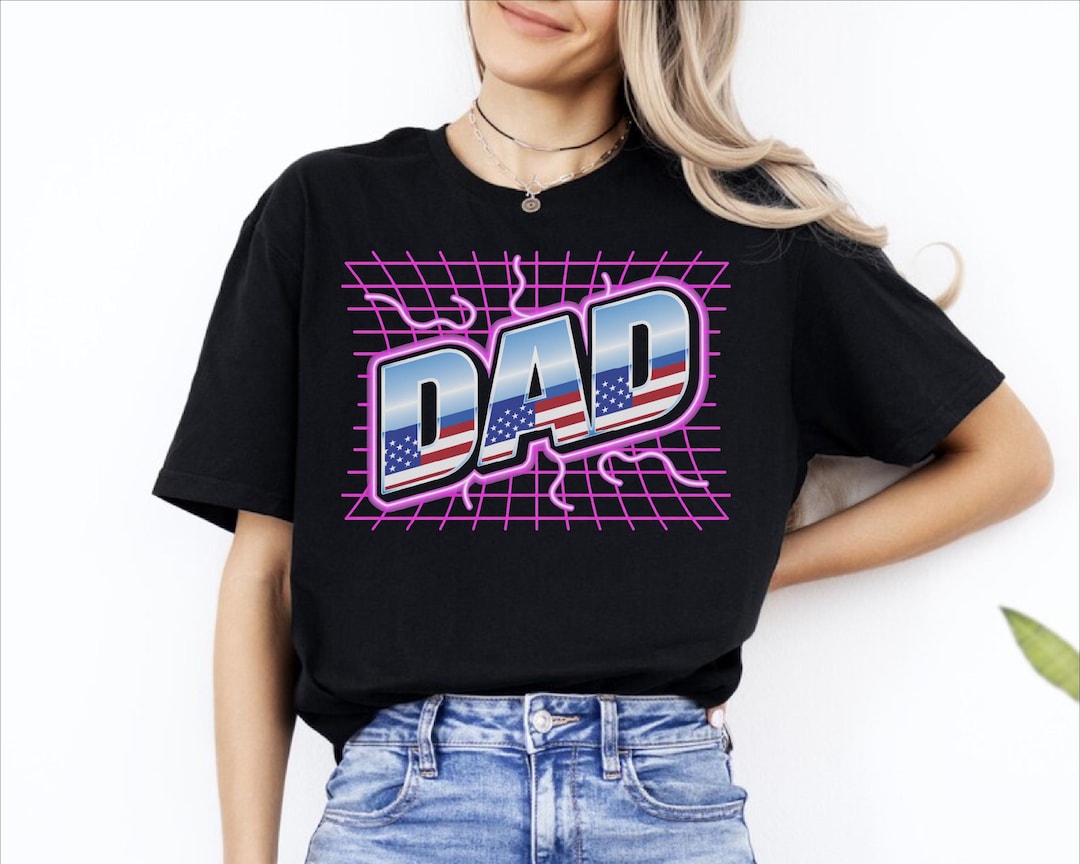 Retro Neon DAD Tshirt, Y2K American Flag Graphic Tee, Father's Day Gift ...