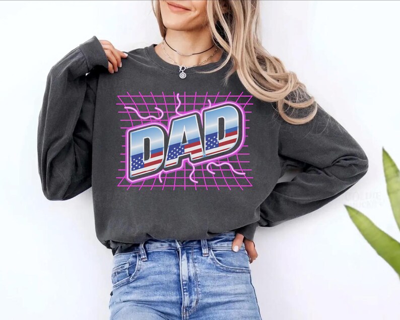 Retro Neon DAD Tshirt, Y2K American Flag Graphic Tee, Father's Day Gift ...