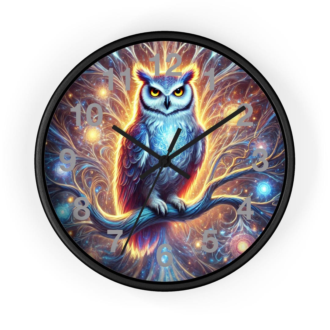 Mystical Owl Wall Clock - Colorful Owl Decor, Unique Home Accent, Owl ...